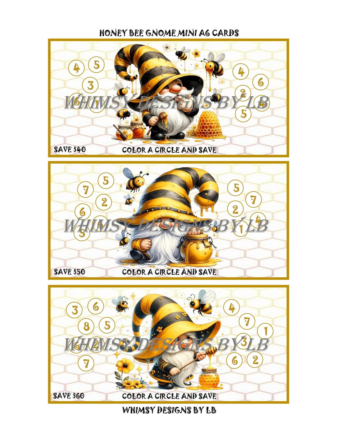Honey Bee Gnome Savings Challenge Mini A6 Cards - Etsy
