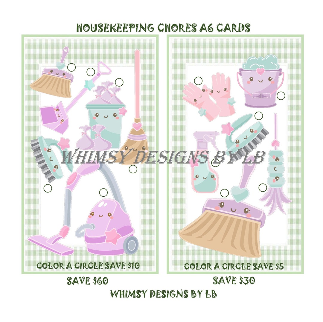 Housekeeping Chores Savings Challenge A6 Cards - Etsy
