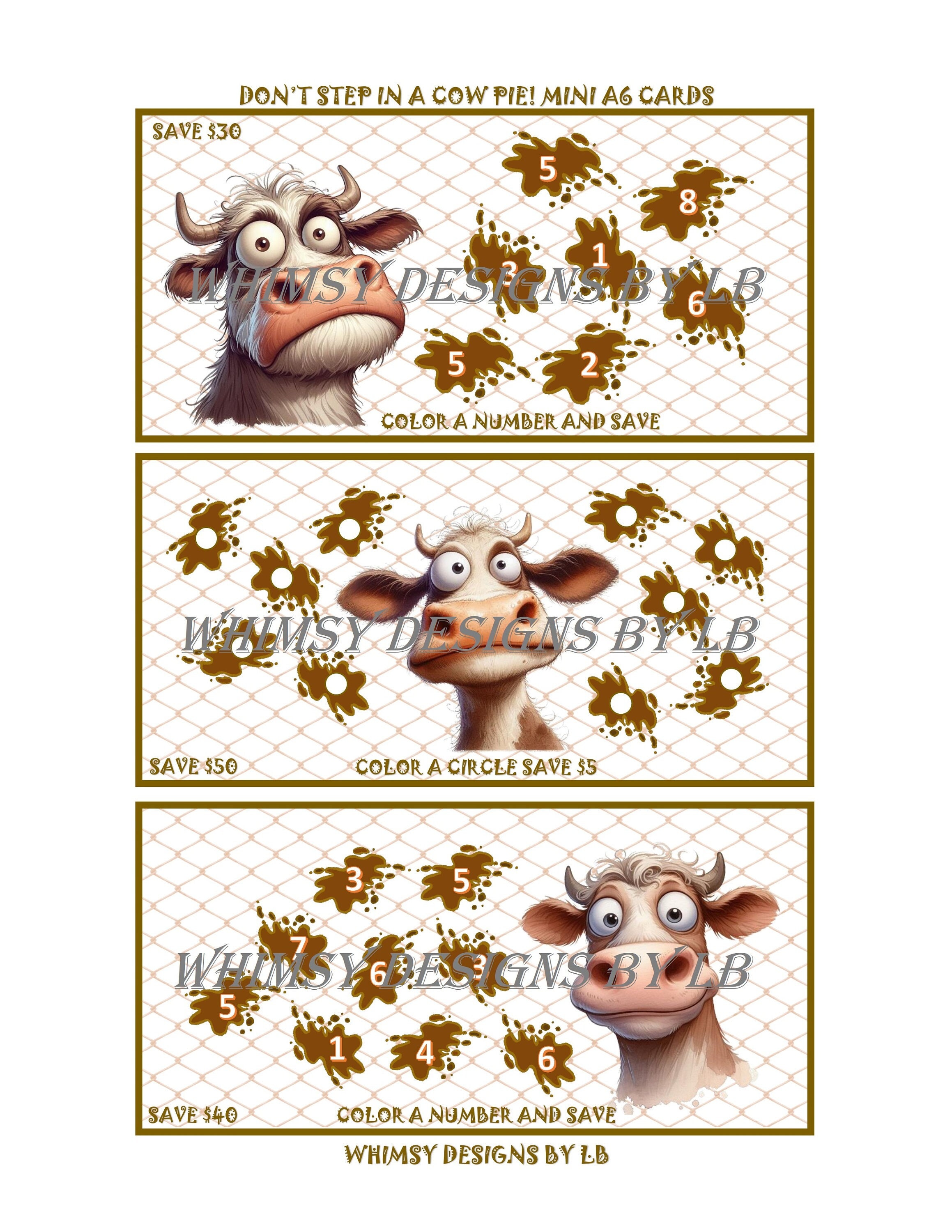 Don't Step in A Cow Pie Savings Challenge Mini A6 Cards - Etsy