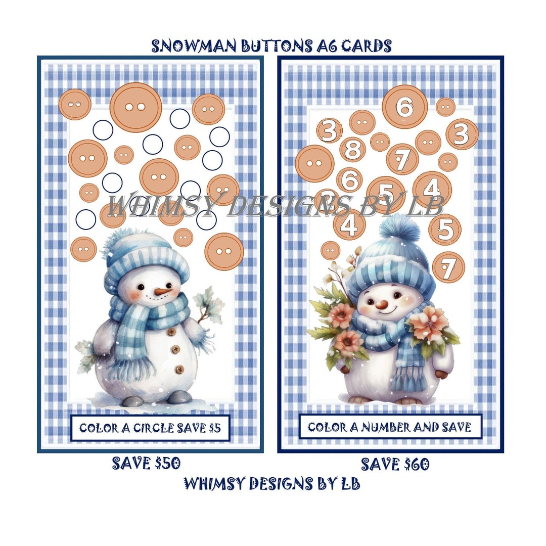 Snowman Buttons Savings Challenge A6 Cards - Etsy