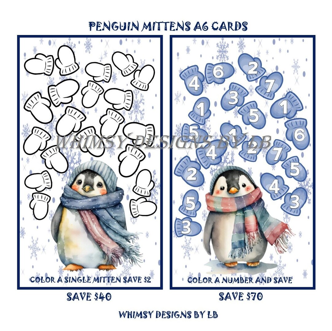 Penguin Mittens Savings Challenge A6 Cards - Etsy