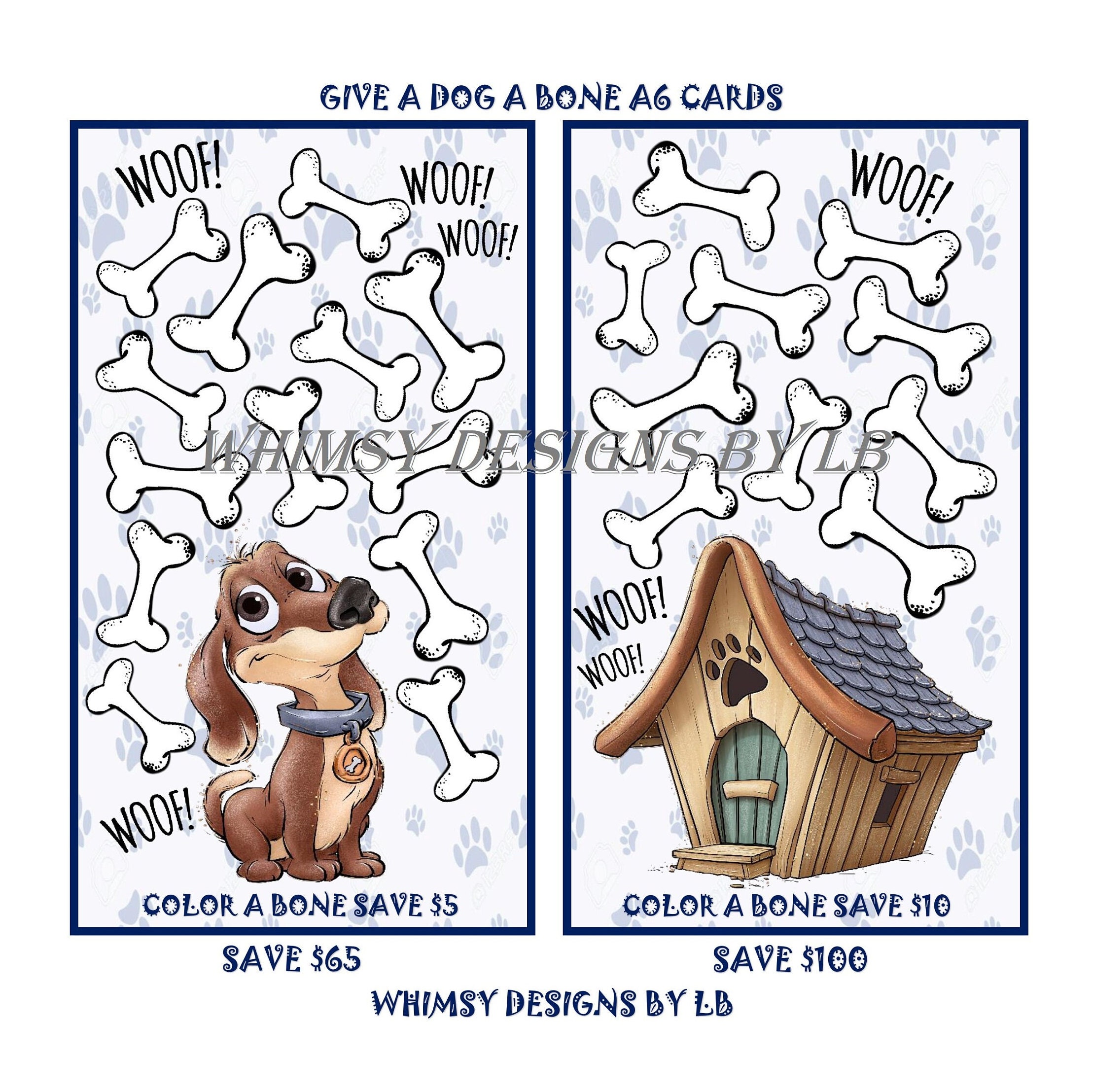 Give A Dog A Bone Savings Challenge A6 Cards - Etsy