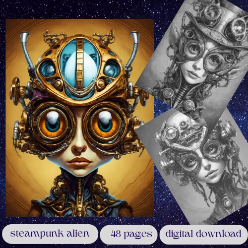 Steampunk Aliens/printable Adult Coloring Pages/download - Etsy