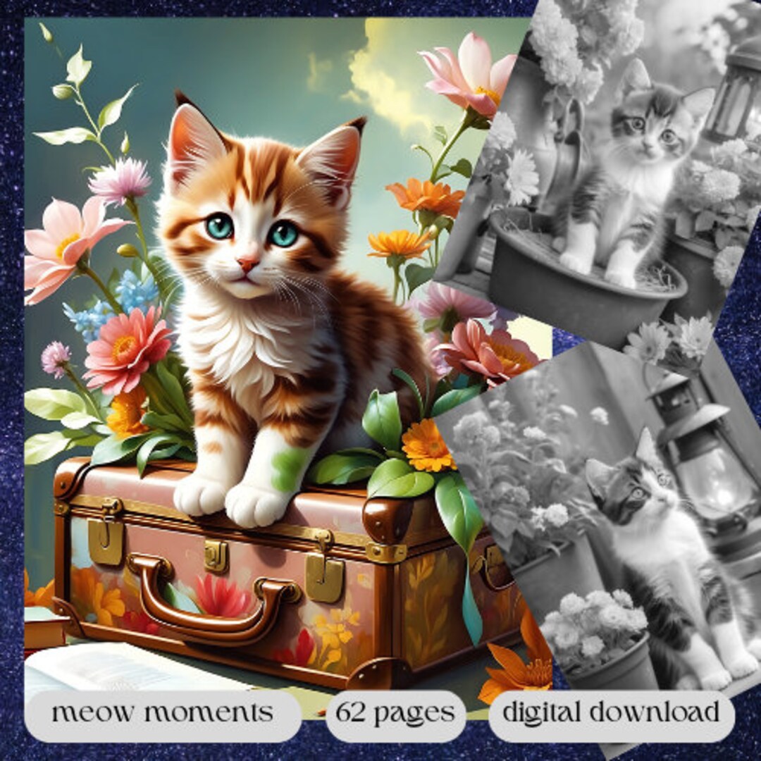 Meow Moments/printable Adult Kids Coloring Pages/download Grayscale ...