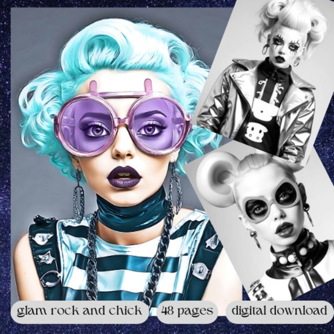 Glam Rock Chick /printable Adult Coloring Pages/download Grayscale ...