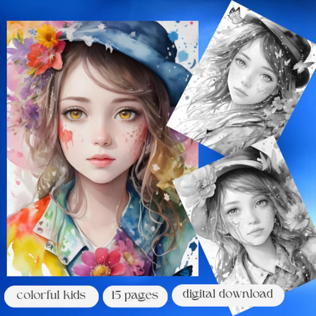 Colorful Kids /printable Adult Coloring Pages/download Grayscale ...