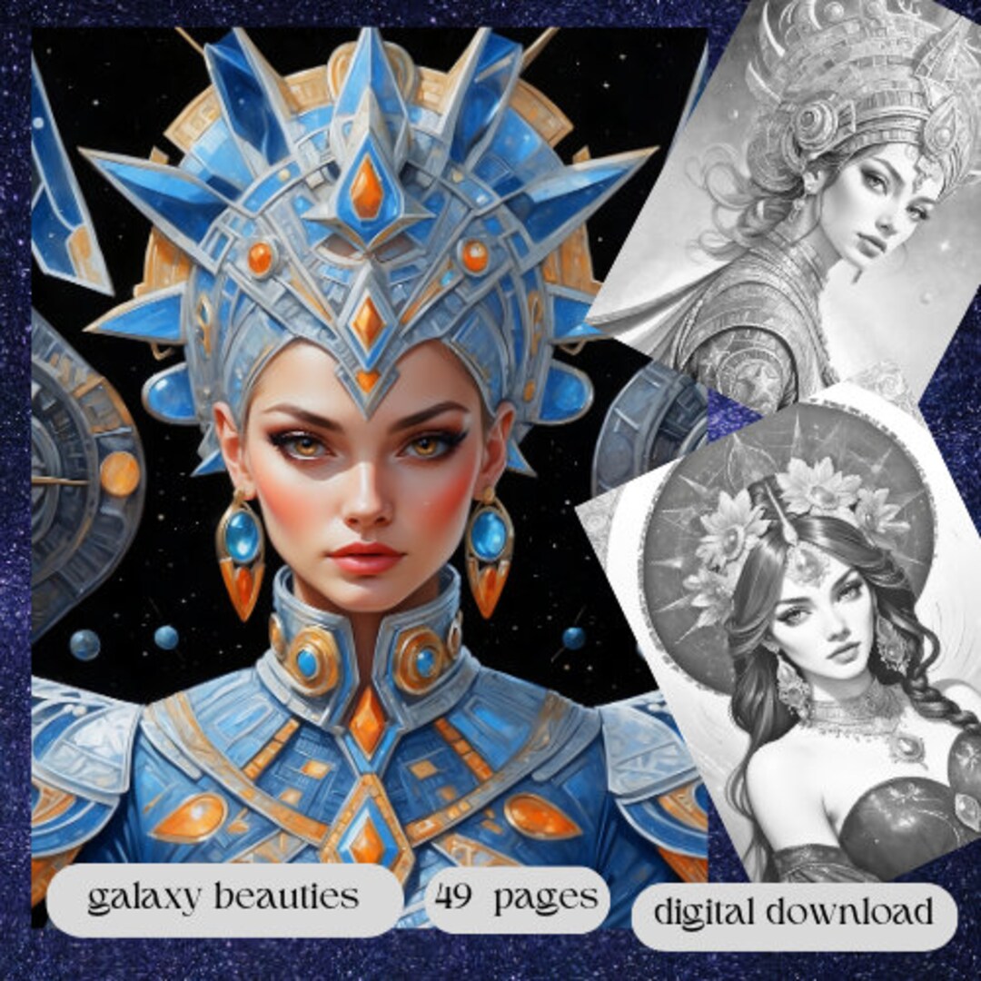 Galaxy Queen/printable Adult Kids Coloring Pages/download Grayscale Grayscale Coloring Pages ...