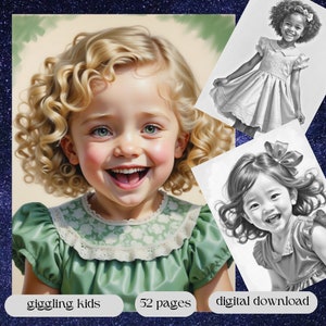 Giggling Kids /printable Adult Kids Coloring Pages/download Grayscale ...