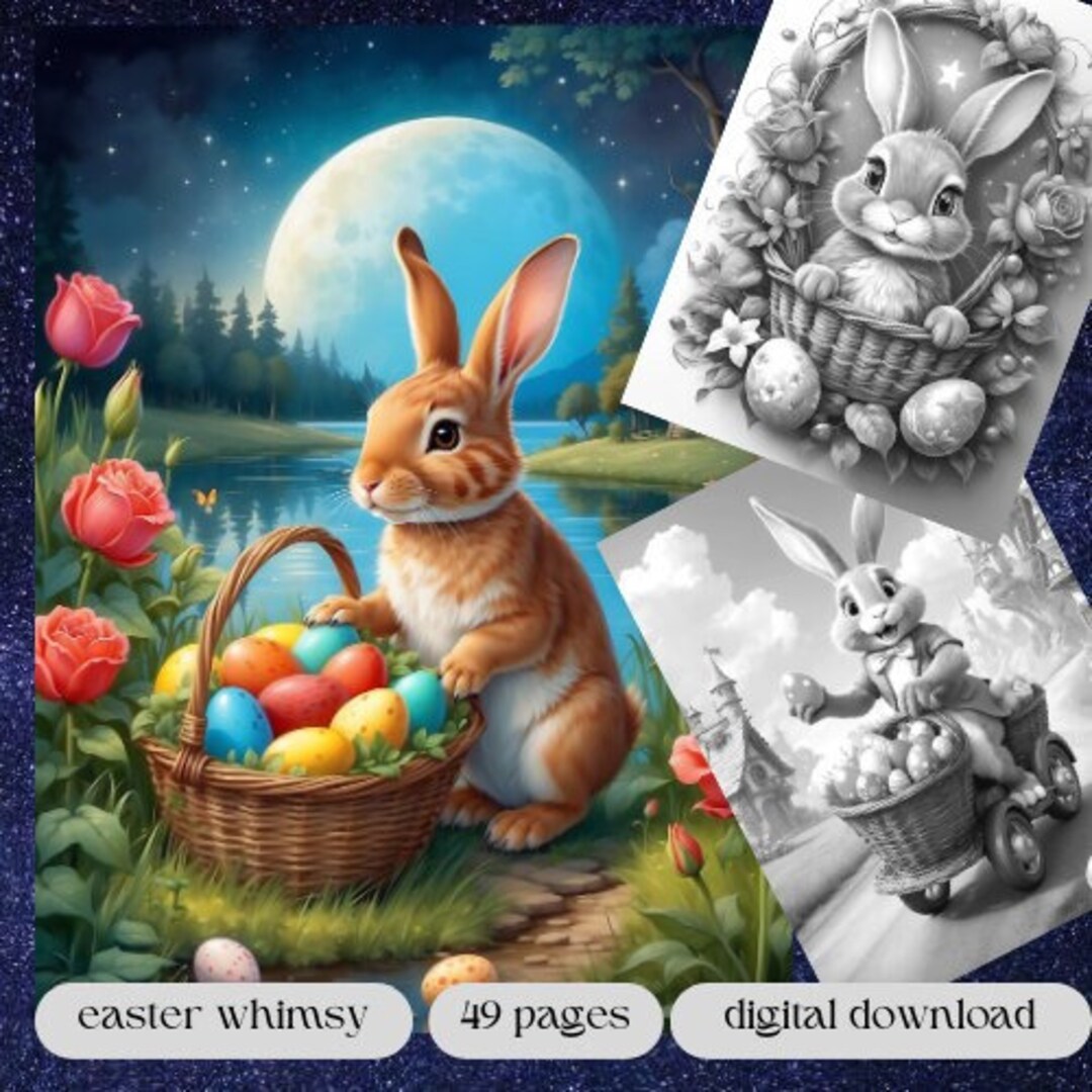 Easter Whimsy/printable Adult Kids Coloring Pages/download Grayscale ...