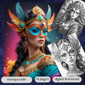 Masquerade/printable Adult Kids Coloring Pages/download Grayscale ...
