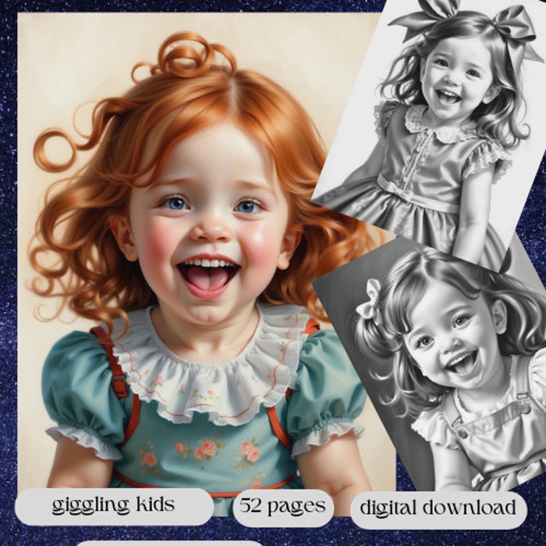 Giggling Kids /printable Adult Kids Coloring Pages/download Grayscale ...