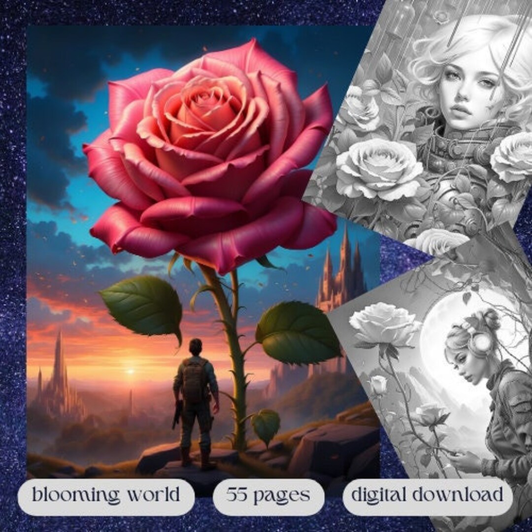 Blooming World /printable Adult Kids Coloring Pages/download Grayscale Grayscale Coloring Pages ...