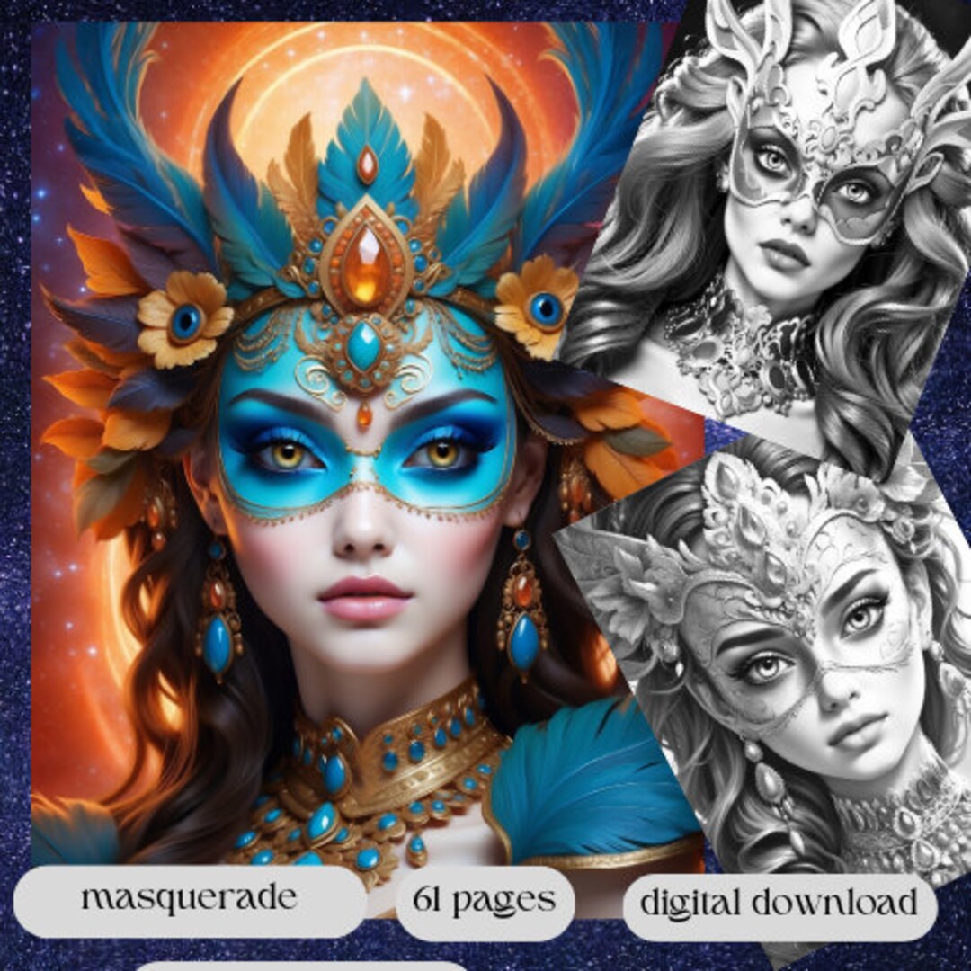 Masquerade/printable Adult Kids Coloring Pages/download Grayscale ...