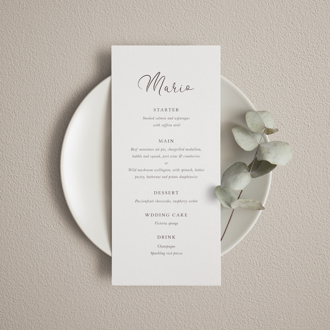 Wedding Menu Cards With Name. Menu Card With Place Card, Personalised ...