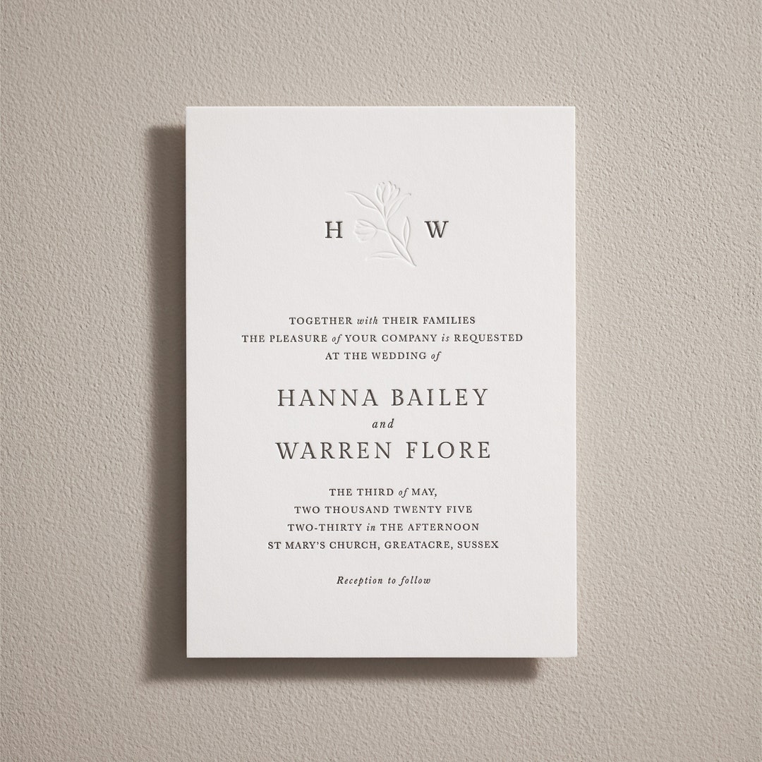 Letterpress Wedding Invitations Set. Embossed Wedding Invitation ...