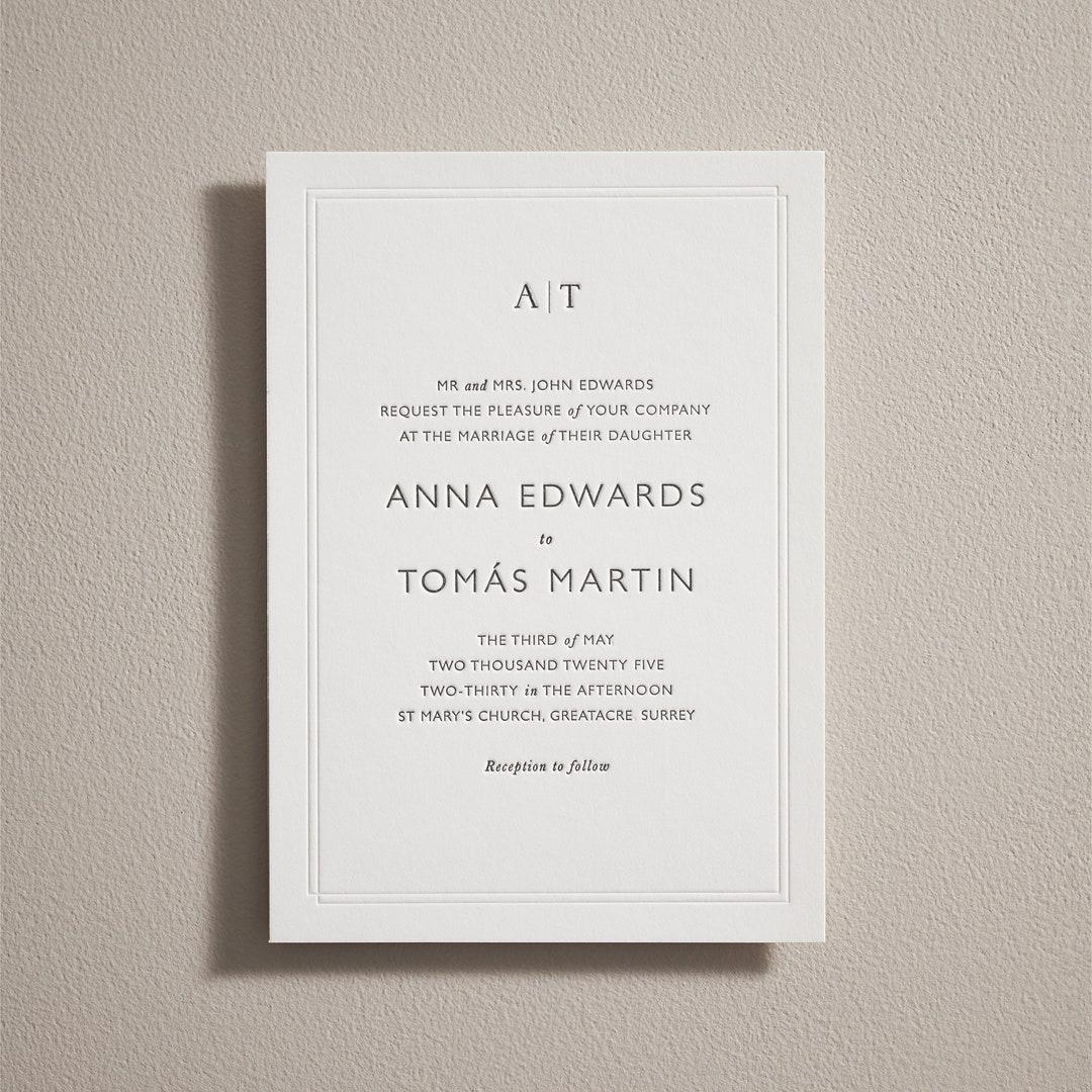 Letterpress Wedding Invitations Set. Embossed Wedding Invitation ...