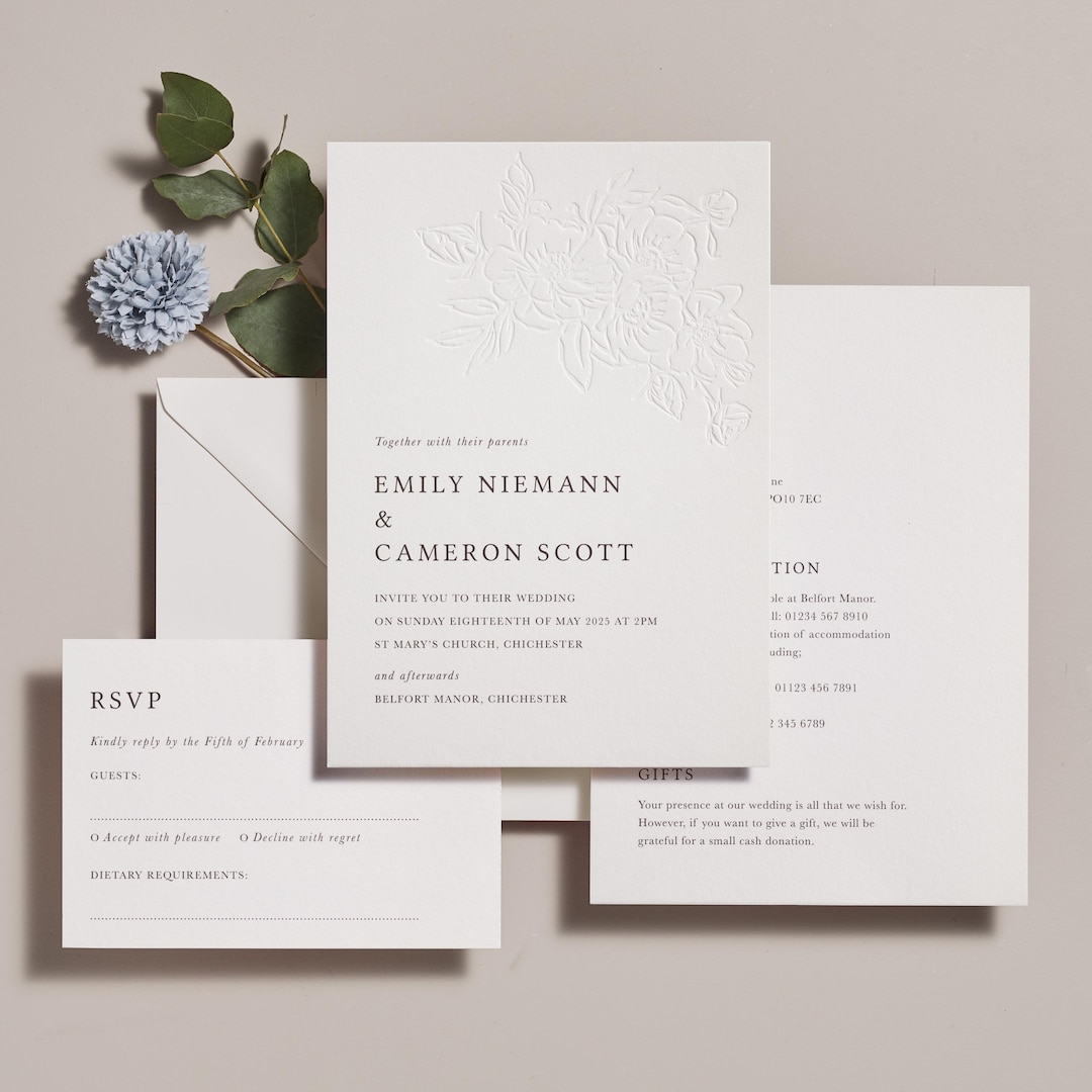 Digital and Letterpress Wedding Invitation Set, Wedding Invitations ...