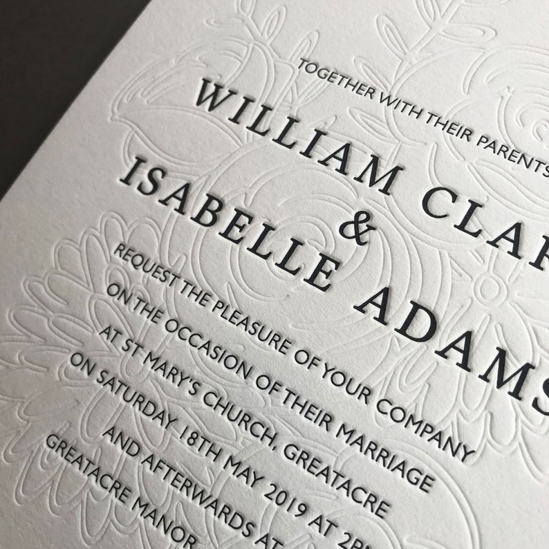 Letterpress Wedding Invitation Set: Traditional Floral - Etsy