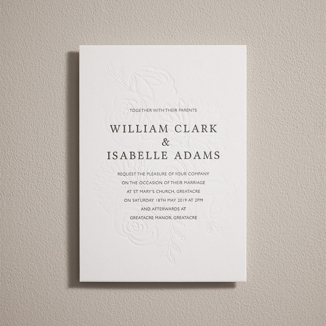 Letterpress Wedding Invitations. Embossed Wedding Invitation. Simple ...