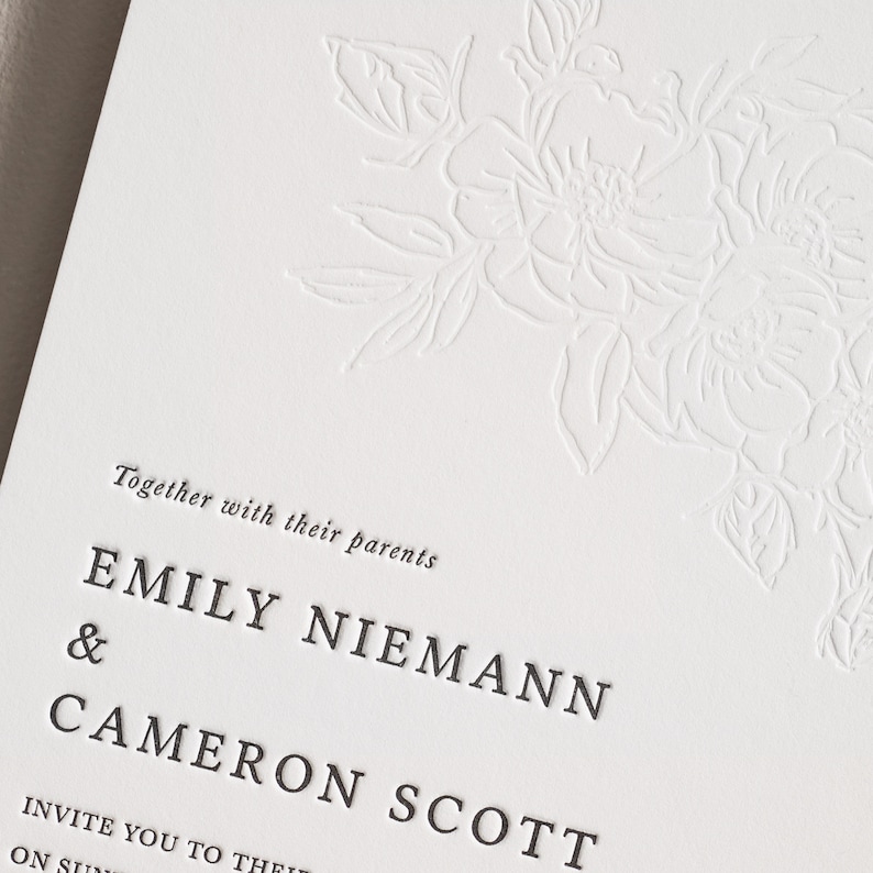 Letterpress Wedding Invitations. Embossed Wedding Invitation. Simple ...