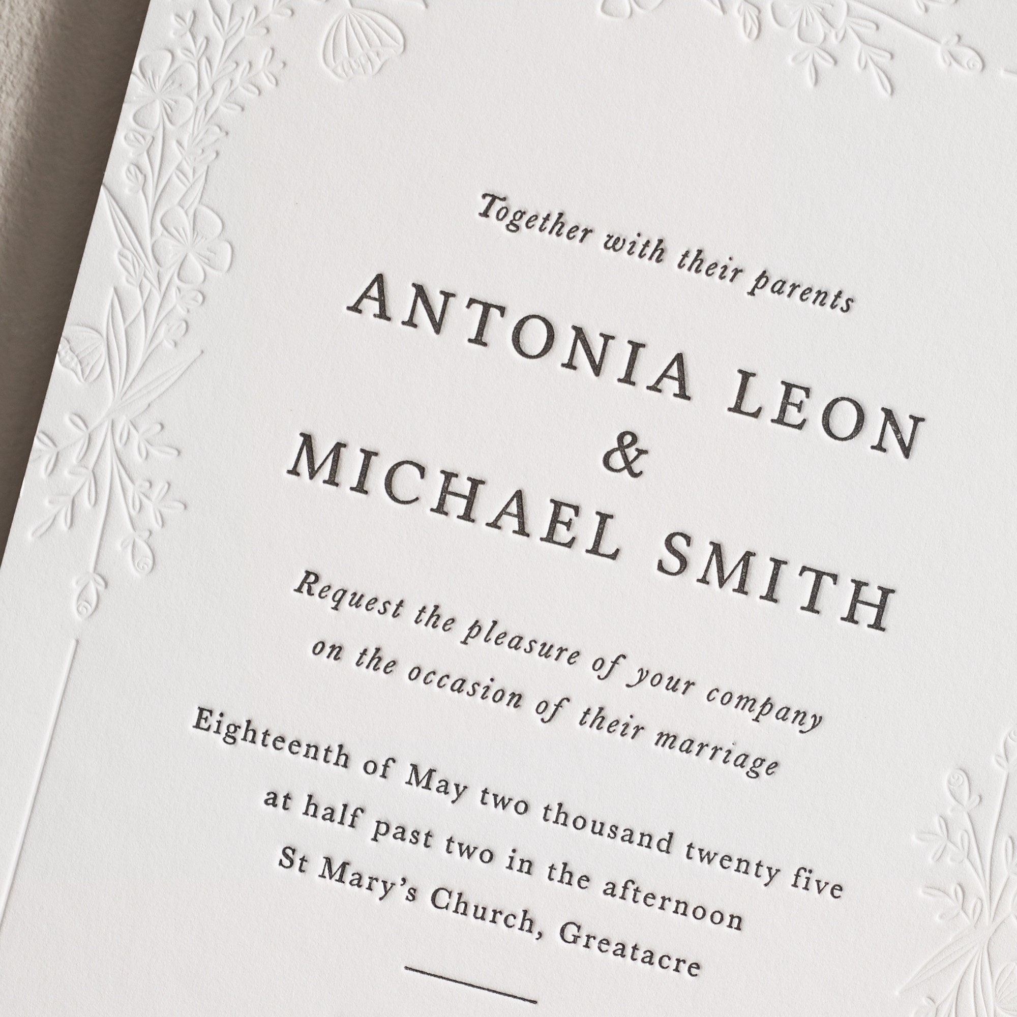 Letterpress Wedding Invitations. Embossed Wedding Invitation. Simple ...
