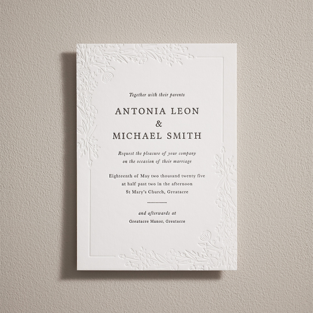 Letterpress Wedding Invitations. Embossed Wedding Invitation. Simple ...