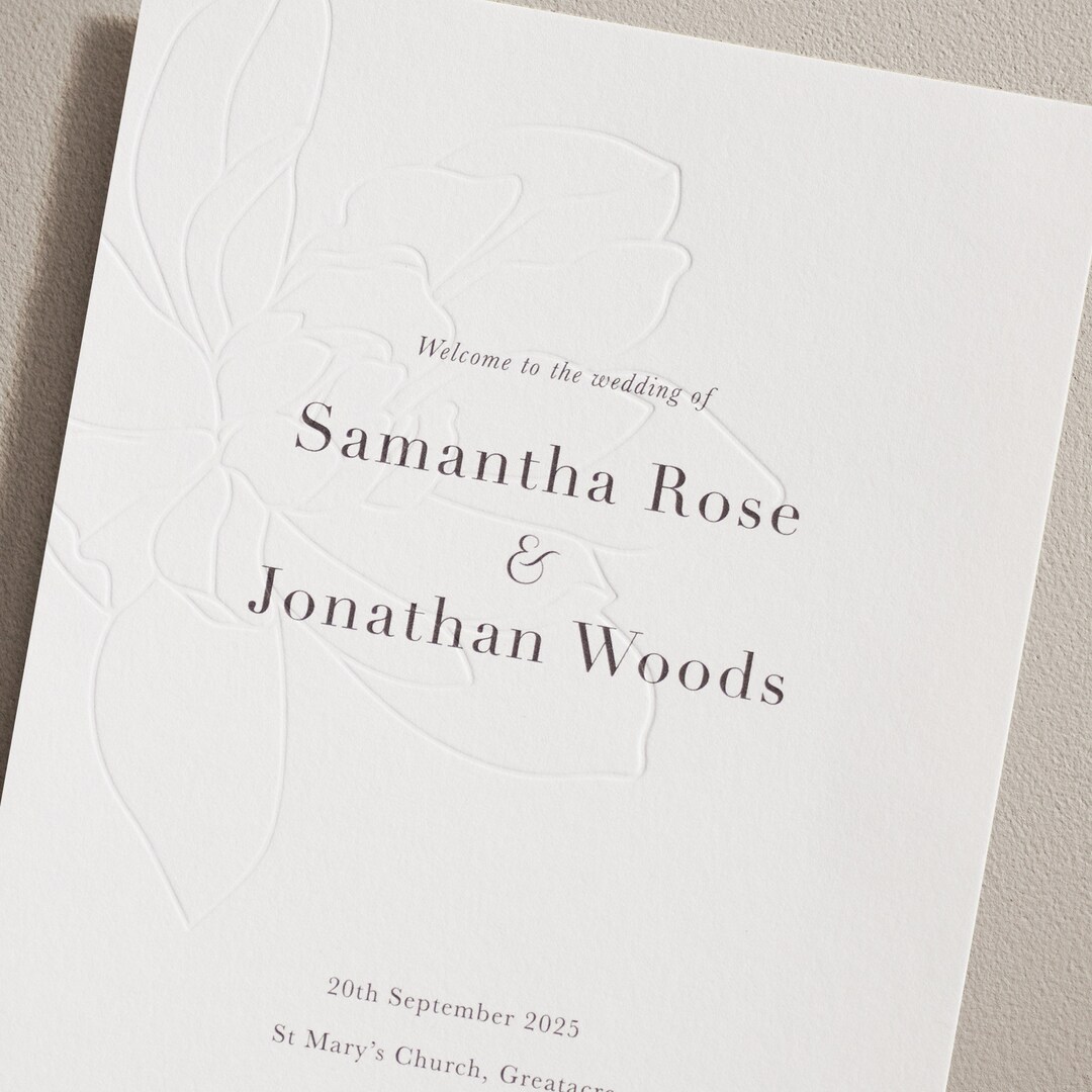 Embossed Wedding Ceremony Program, Personalised Order of Service ...