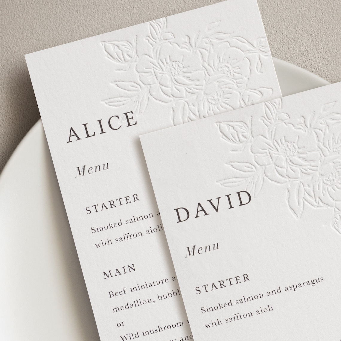 Wedding Menu Cards With Name, Letterpress and Digital Print. Menu Card ...