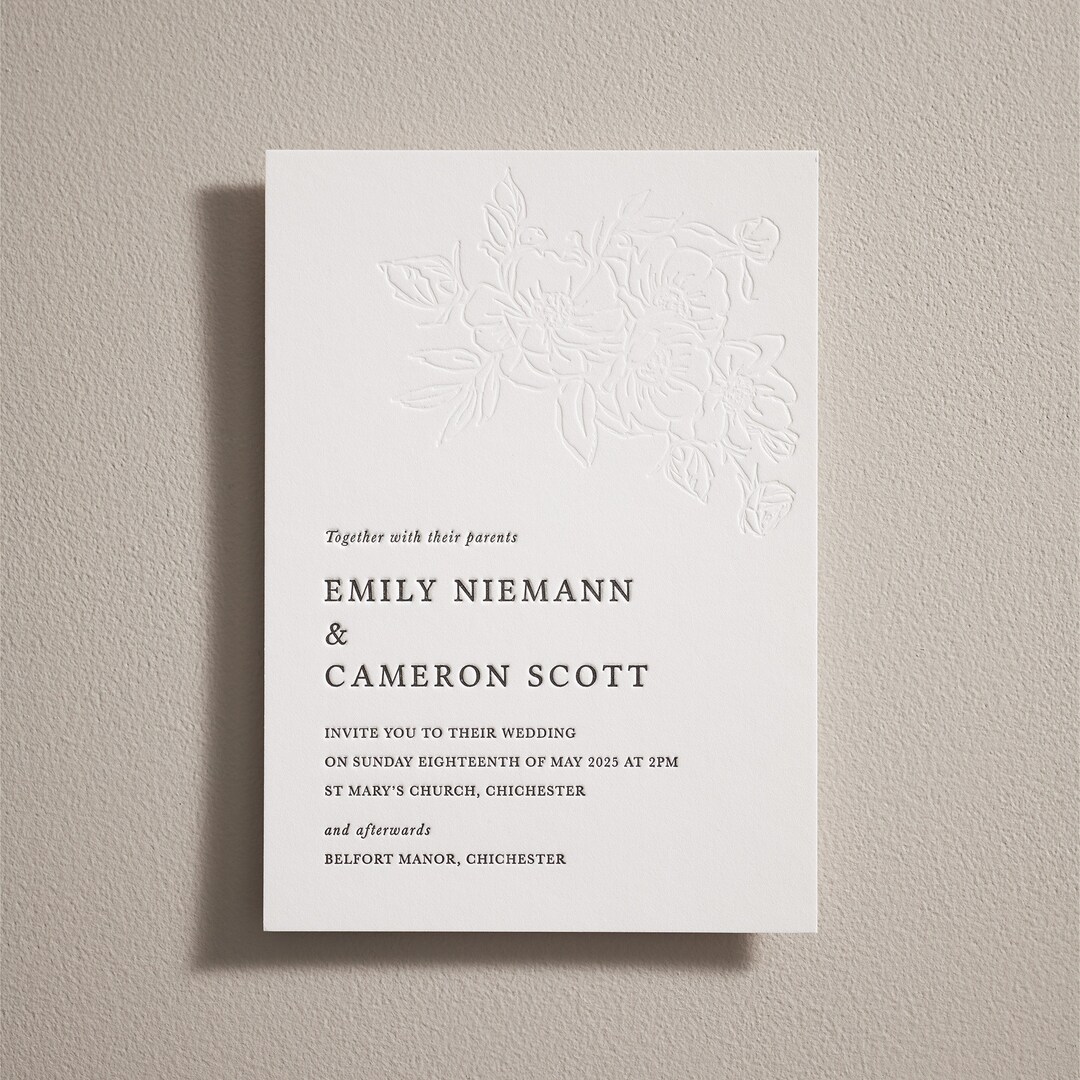 Letterpress Wedding Invitations Set. Embossed Wedding Invitation ...