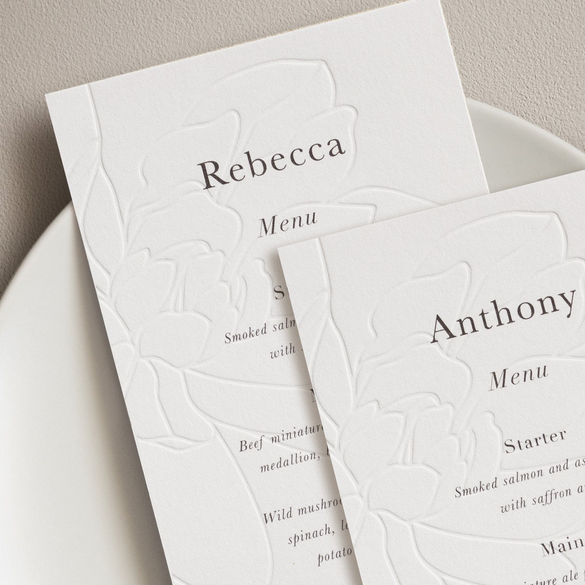 Wedding Menu Cards With Name, Letterpress and Digital Print. Menu Card ...