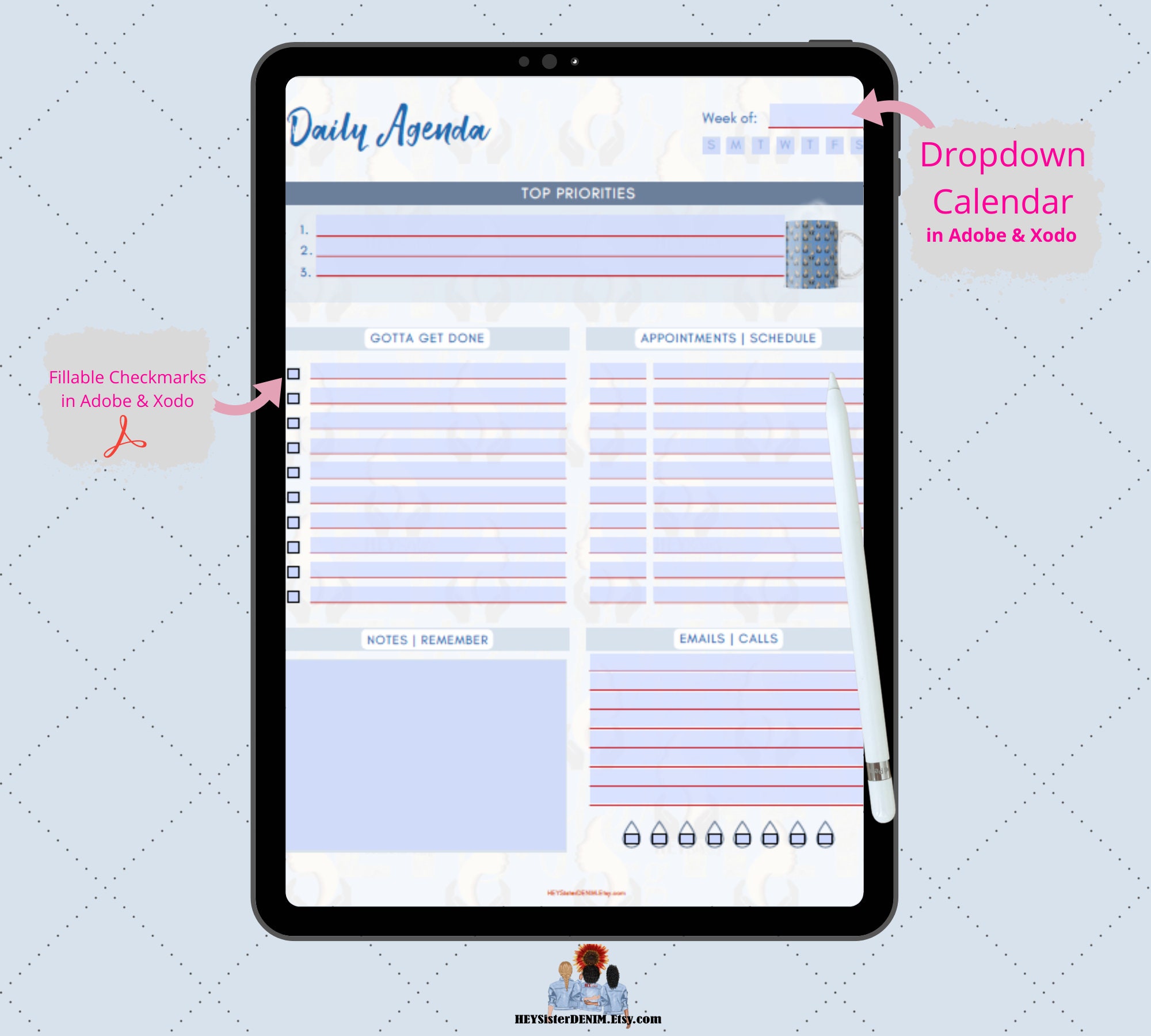 Daily Agenda Fillable Digital Printable Goodnotes Adobe - Etsy