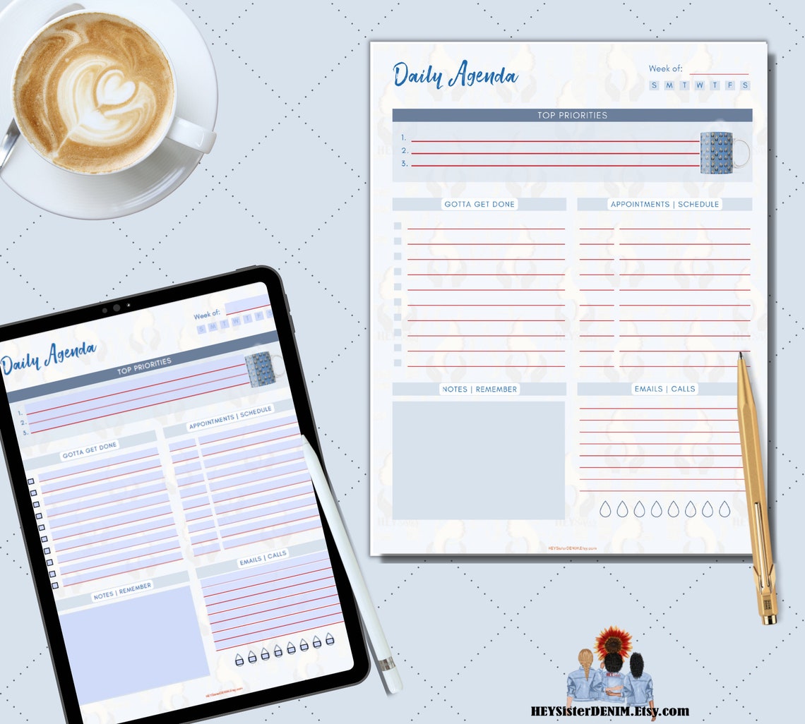 Daily Agenda Fillable Digital Printable Goodnotes Adobe - Etsy