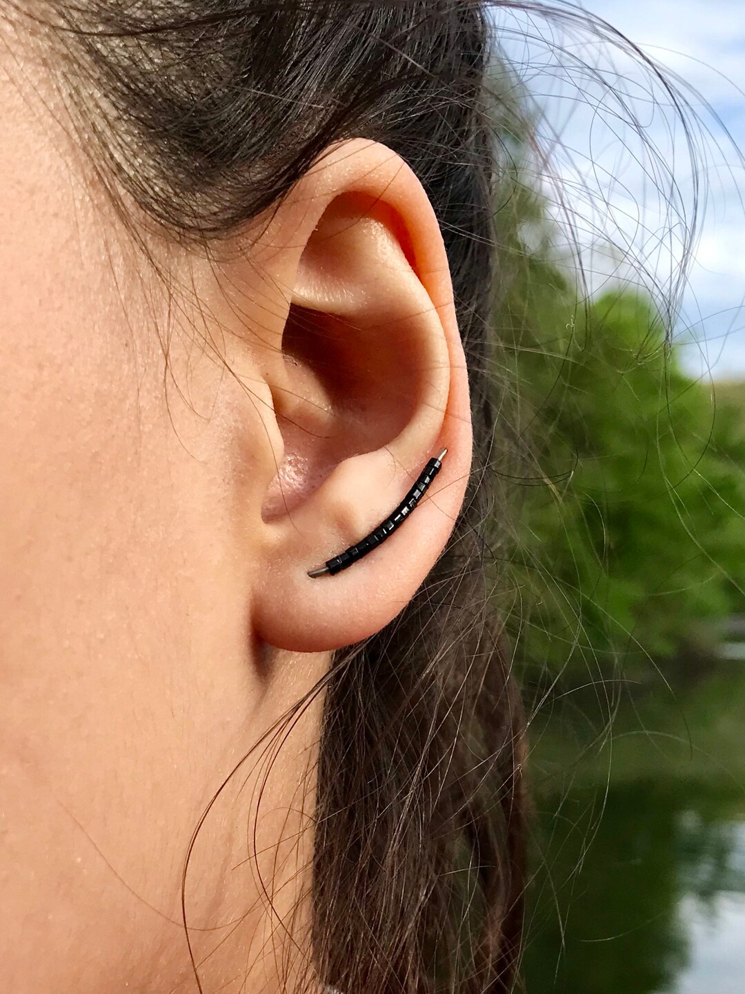Black Titanium Ear Climber, Ear Pins, Crawler Earrings up the Ear Cuff ...