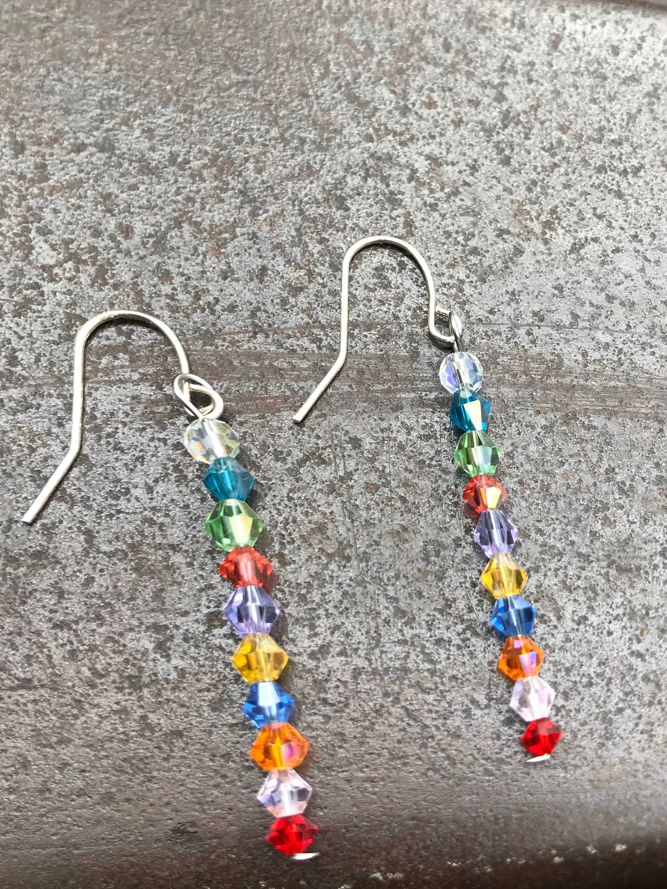 Colorful Rainbow Earrings, Dainty Minimalist Earrings, Thin Hippie ...