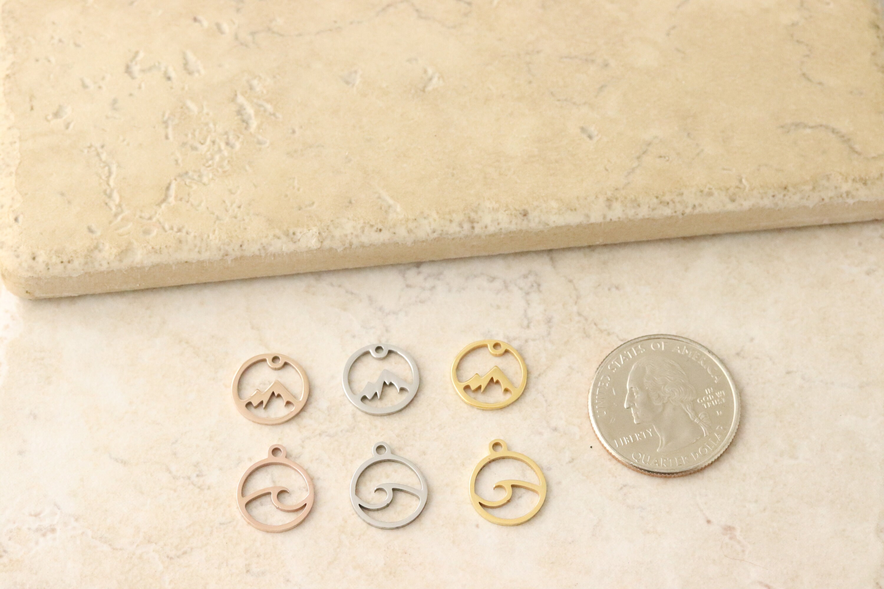 Stainless Steel Mountain Charm - Stainless Steel Wave Charm - Gold Wave ...