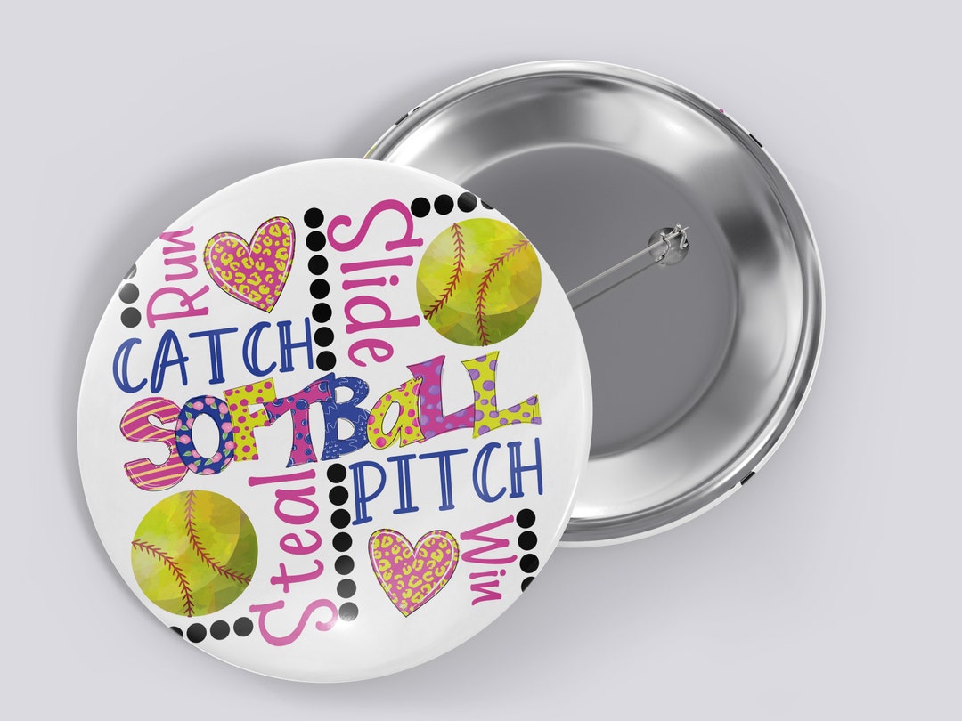 Softball Button Pinback, Bulldogs Pinback, Badge, Photo and Text Button ...