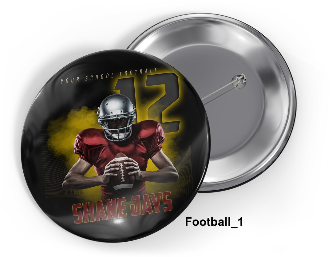 Custom Football Button Pinback, Bulldogs Pinback, Badge, Photo and Text ...