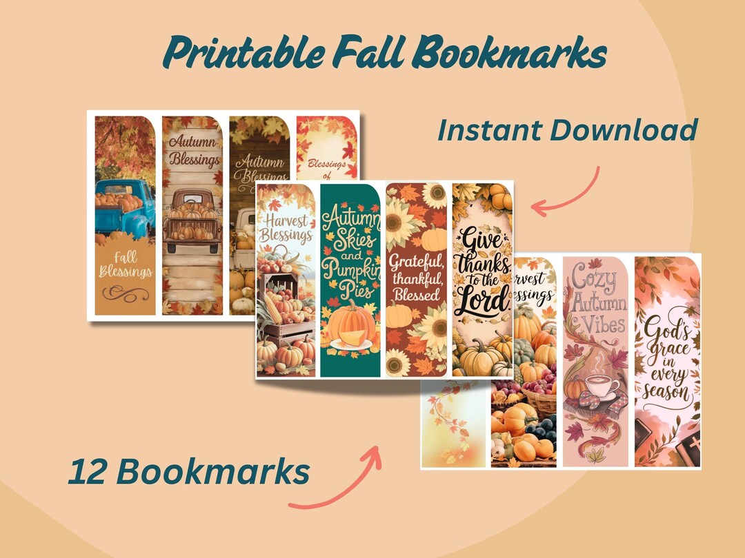 Printable Fall Bookmarks | Book Lover Gift | Instant Download Fall ...