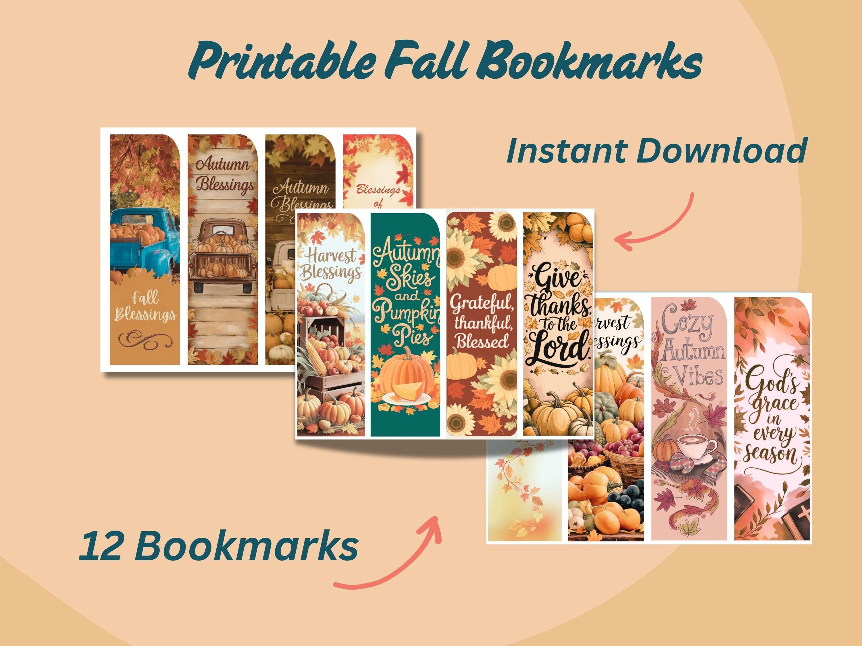 Printable Fall Bookmarks | Book Lover Gift | Instant Download Fall ...