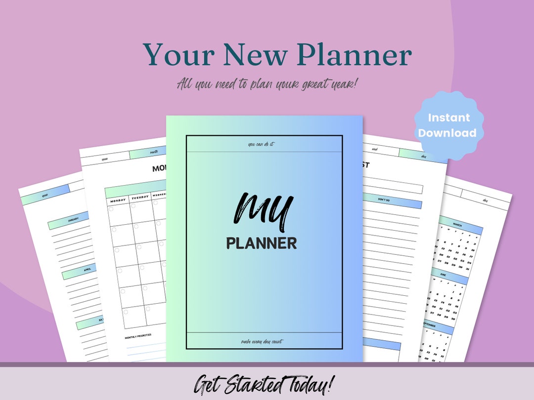 Printable Planner Digital Download Yearly Undated Planner Monthly Daily ...