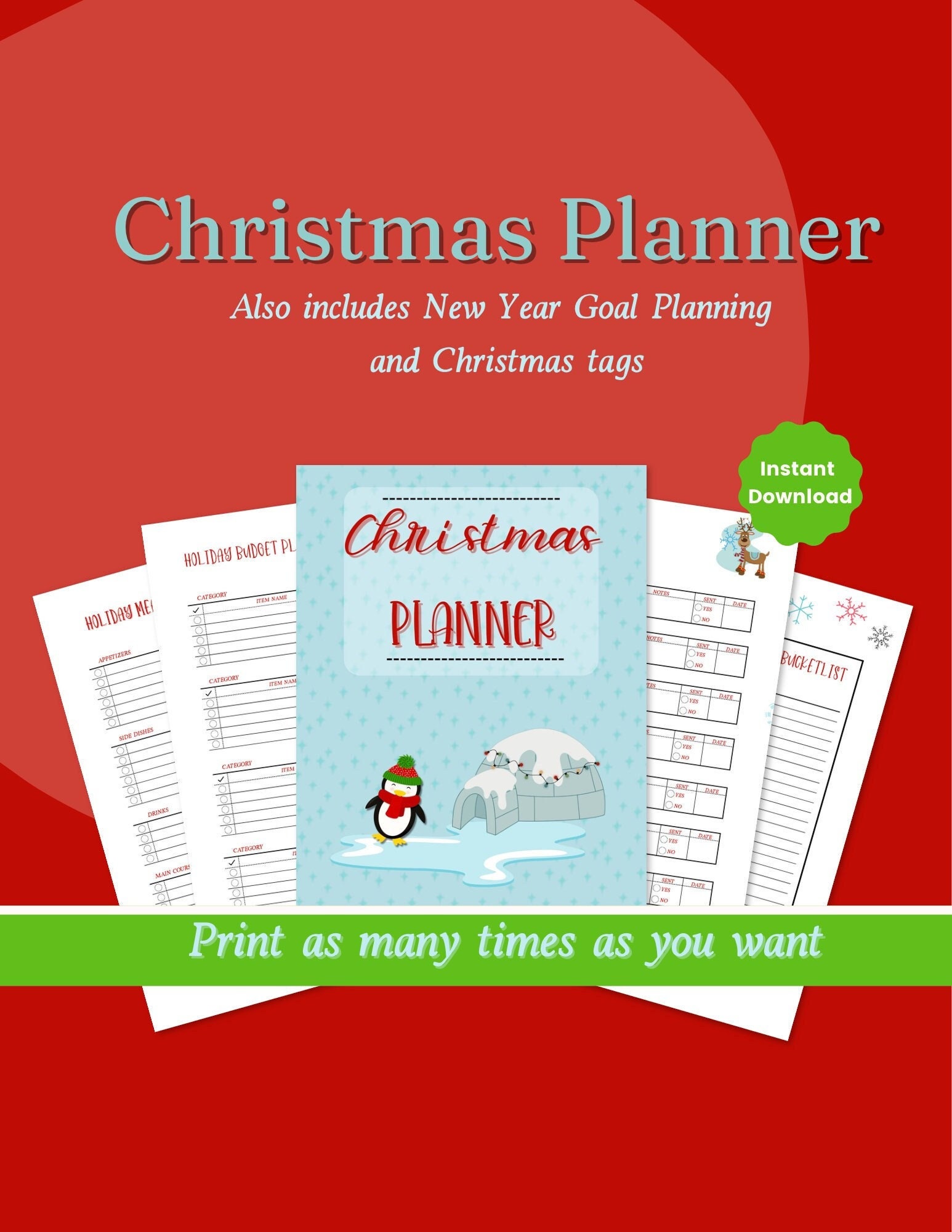Printable Christmas Planner Digital Download Holiday Planner Gift Tags ...