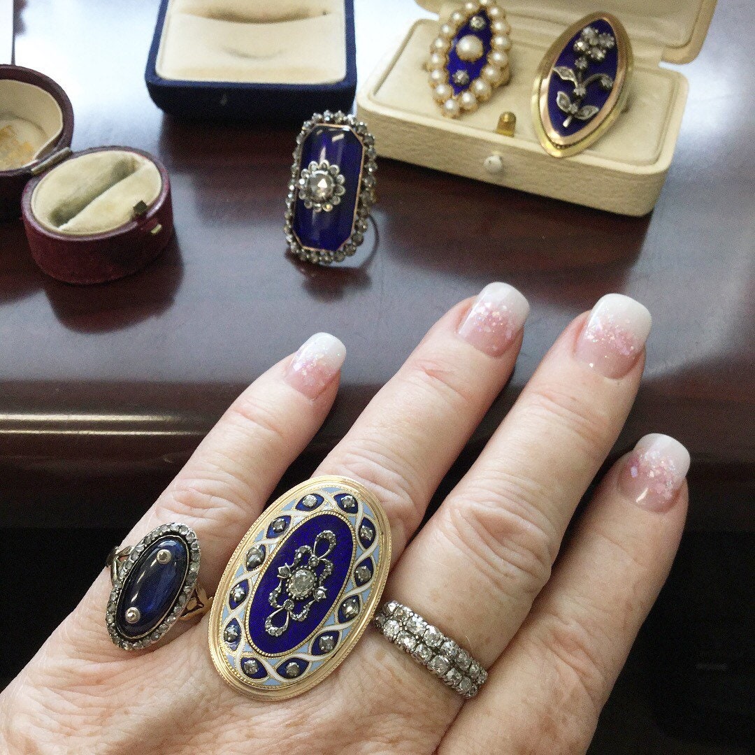 Huge Victorian Blue Enamel and Diamond Ring - Etsy