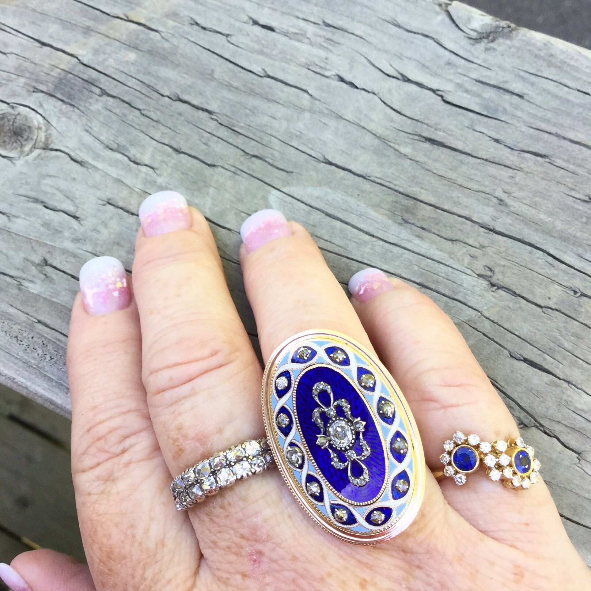 Huge Victorian Blue Enamel and Diamond Ring - Etsy