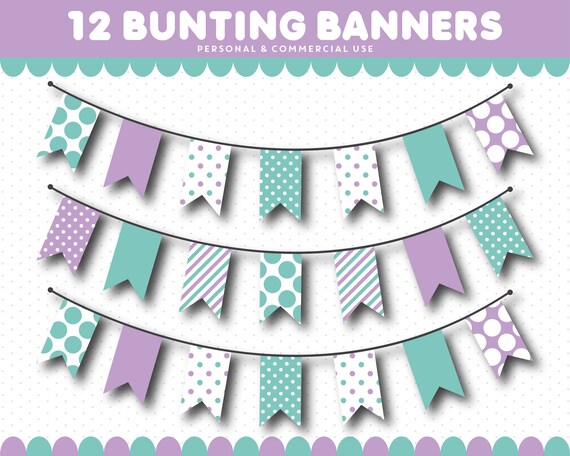 Items similar to Purple bunting clipart, Purple flags clipart, Purple ...