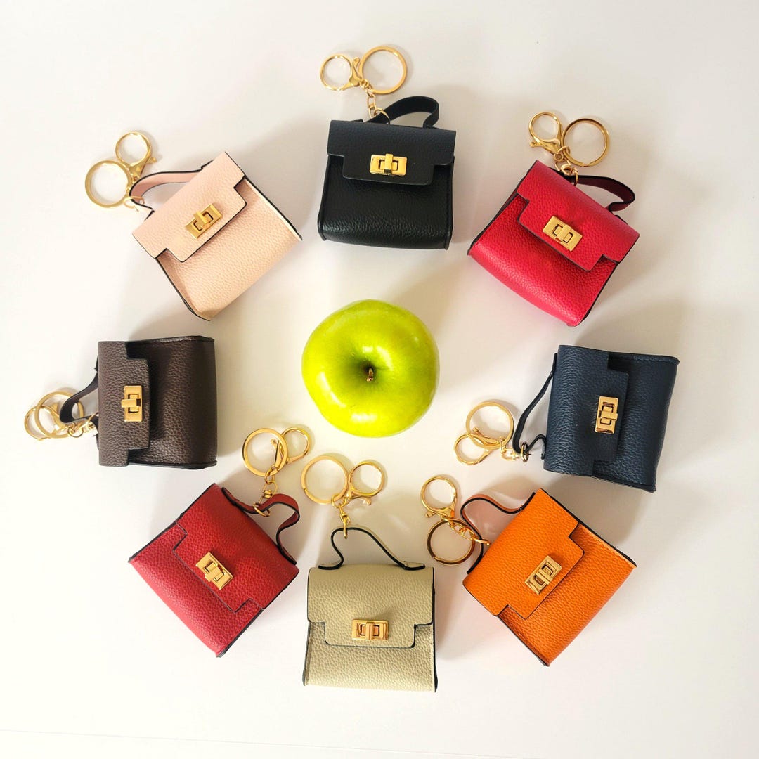 Mini Bag Charms for Purse Vegan Leather With Golden Keychain Earbud ...