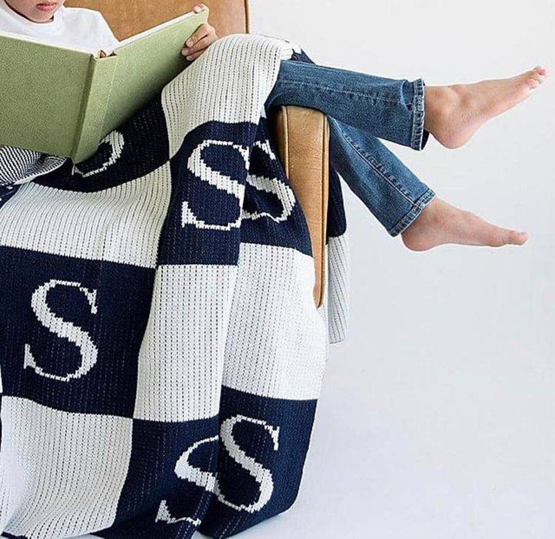 Initial Block Throw Blanket Nursery Blanket Sofa Throw Blanket Designer ...