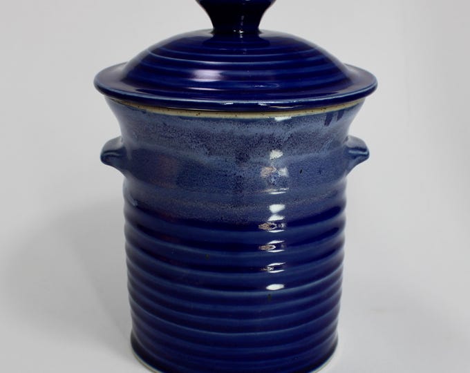 Fermentation Crock With One Piece Weight Plate, Handmade Stoneware Blue ...