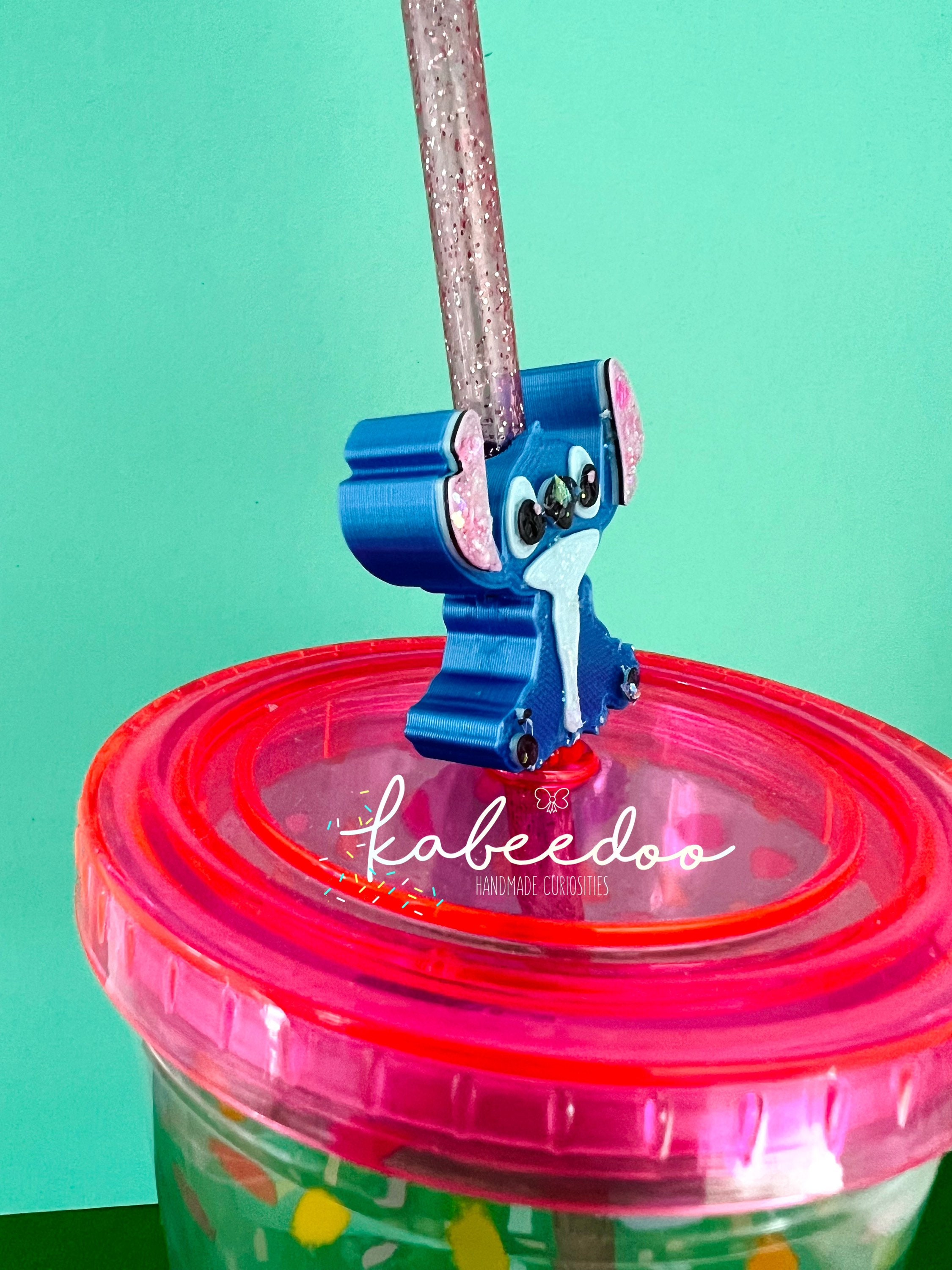 Disney Stitch Straw Charm Topper for Tumblers, Blue Alien Straw Buddy ...