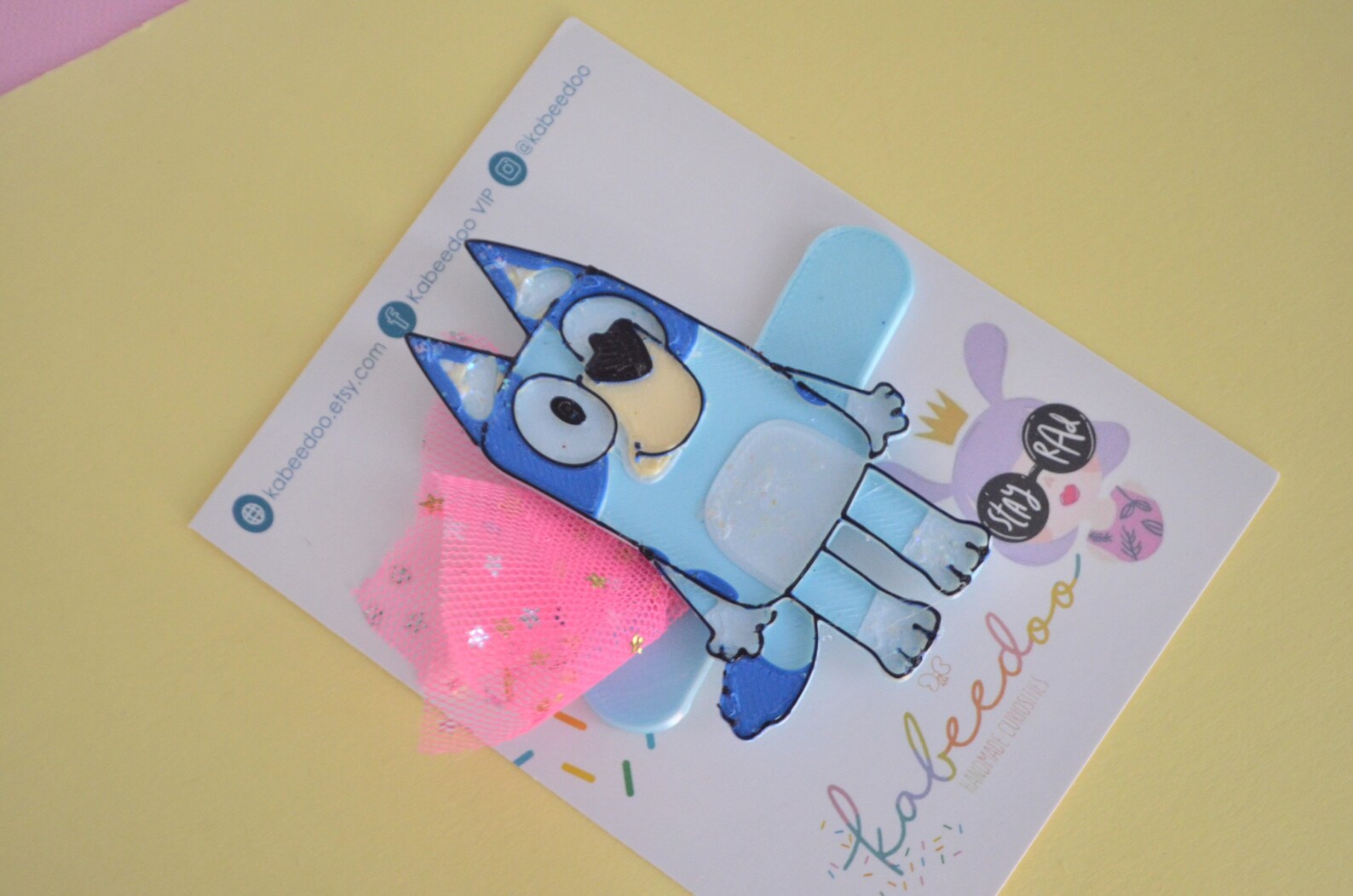 Bluey and Bingo Hair Clips, Blue and Organge Dog Ear Pigtail Bow Set ...