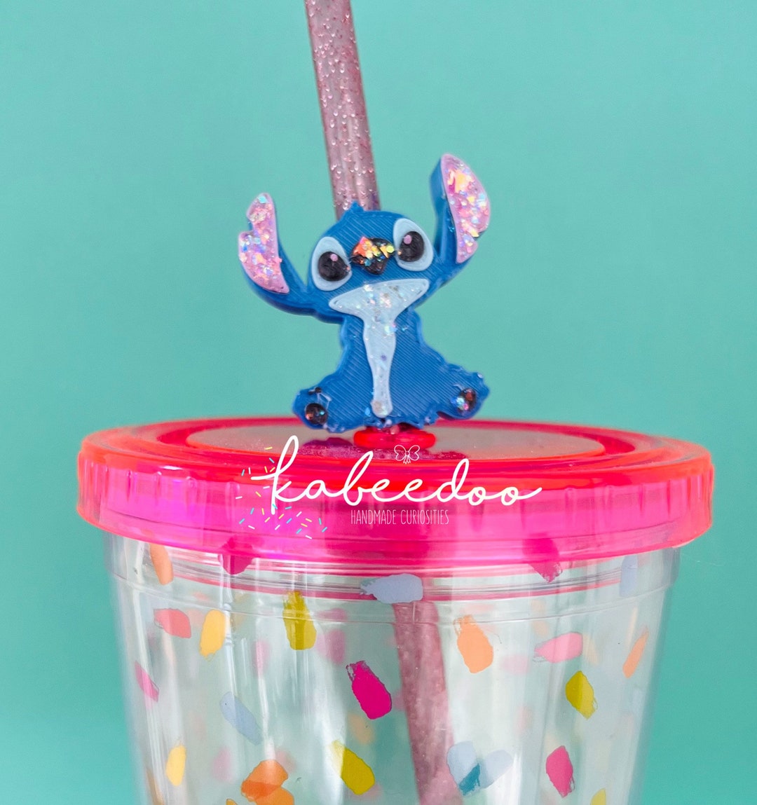 Disney Stitch Straw Charm Topper for Tumblers, Blue Alien Straw Buddy ...